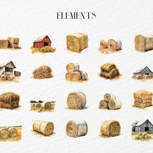 Watercolor Pile of Hay Clipart, Rustic Bales of Hay, Summer Field, Farm ...