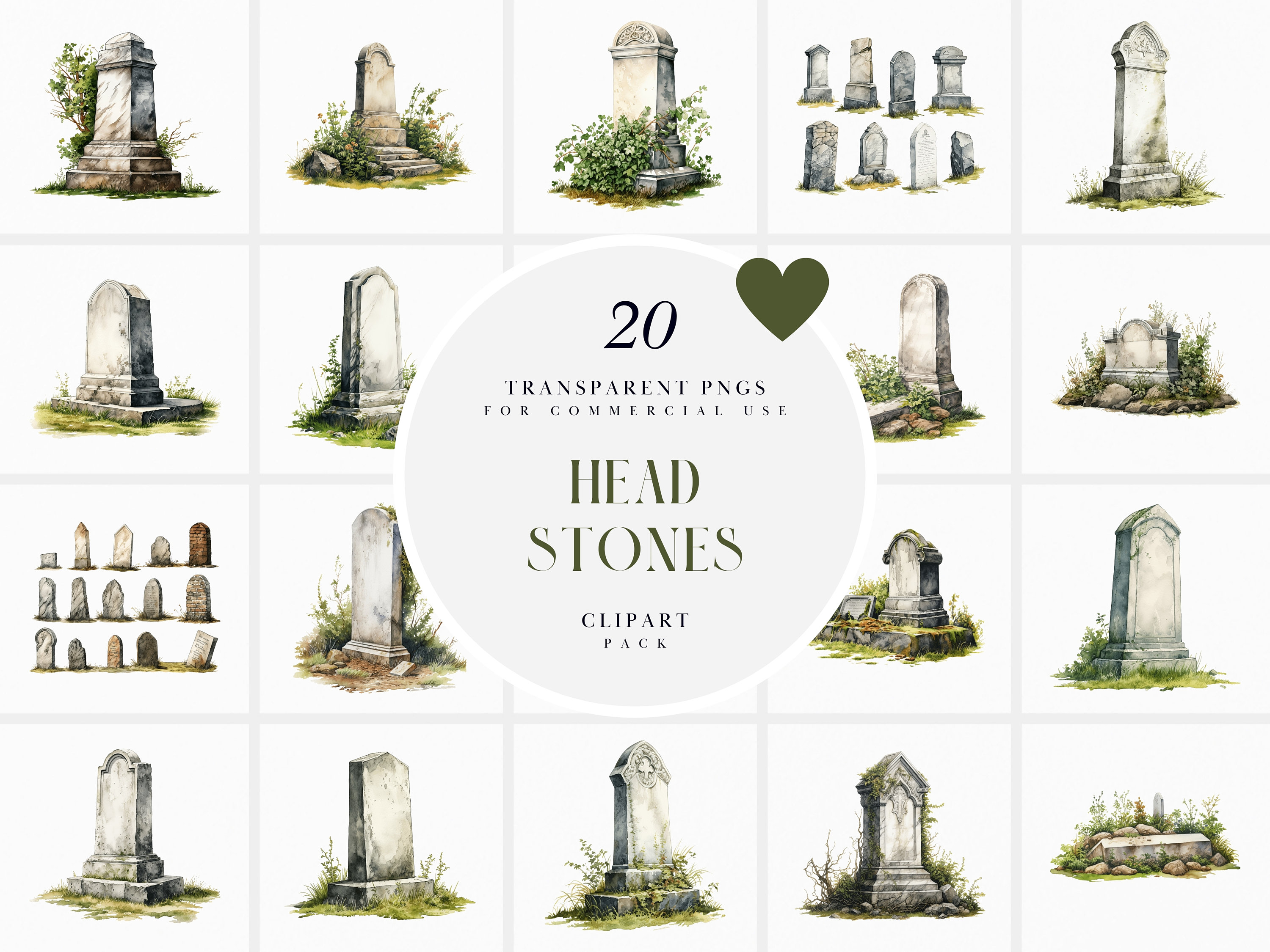 Watercolor Headstone Clipart, Headstones Clipart, Cemetery Gravestone ...