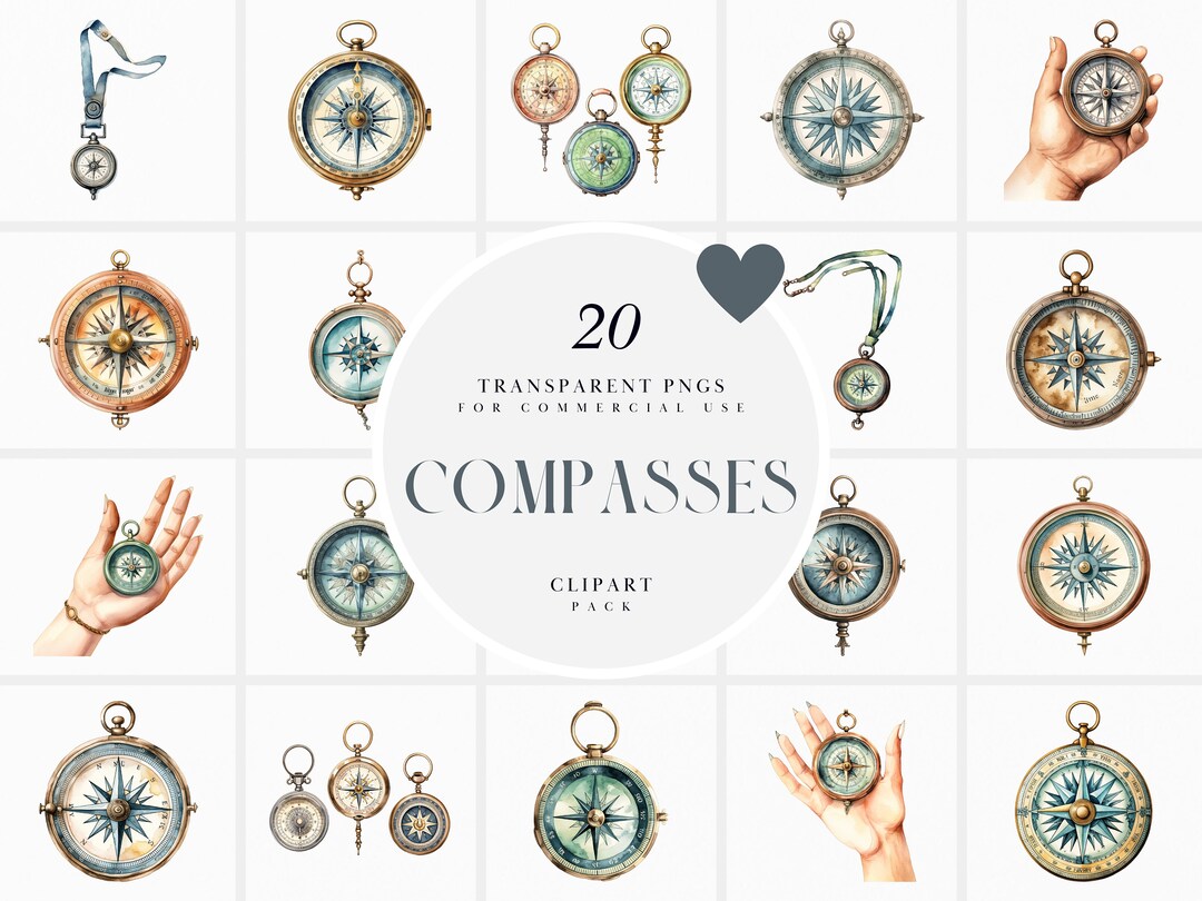 Watercolor Compass Clipart, Compasses Clipart, Hunting, Camping ...