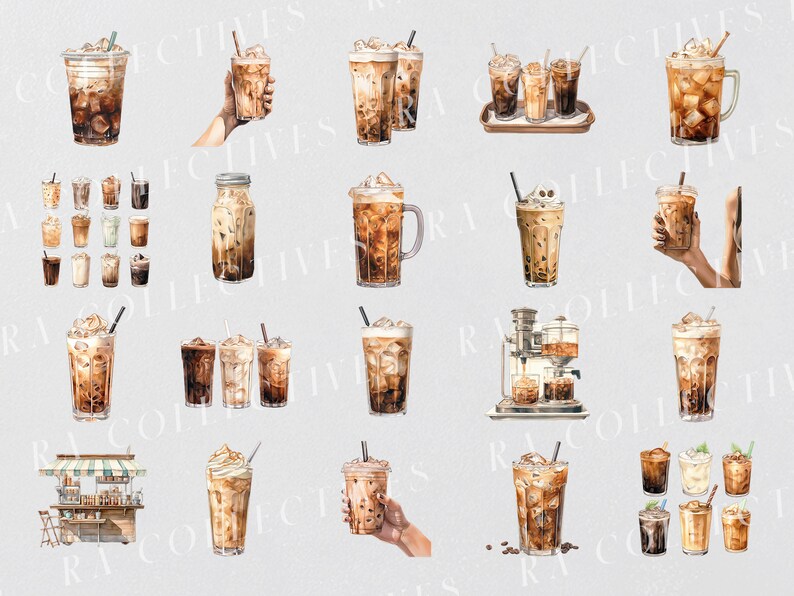 Watercolor Iced Coffee Clipart Creamy Milk Ice Coffee - Etsy