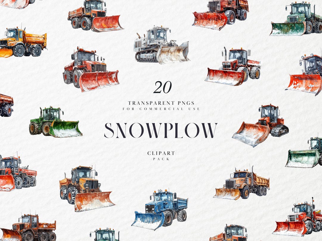 Watercolor Snowplow Clipart, Snow Truck Clipart, Winter Cleaning ...
