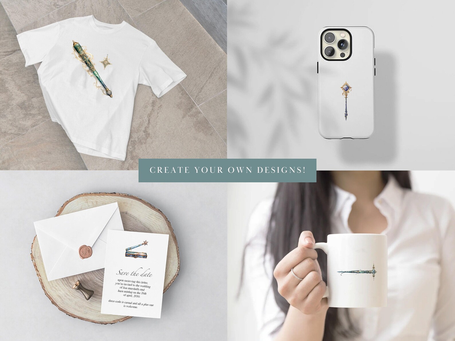 Watercolor Magic Wand Clipart, Magical Witch Staff Clipart, Fairy Wand ...