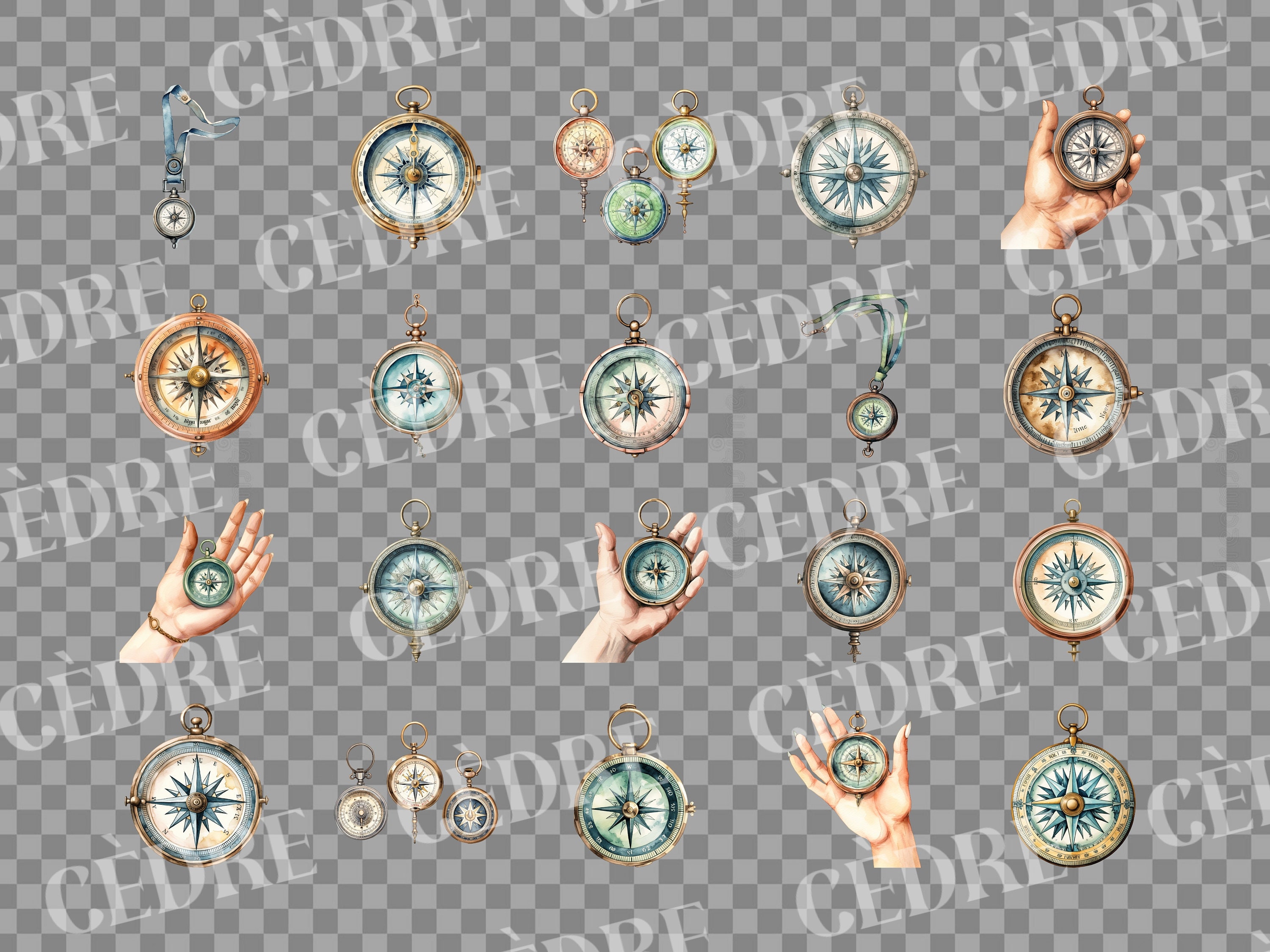 Watercolor Compass Clipart, Compasses Clipart, Hunting, Camping ...