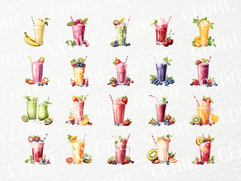 Watercolor Fruit Smoothie Clipart, Healthy Breakfast Smoothie Clipart ...