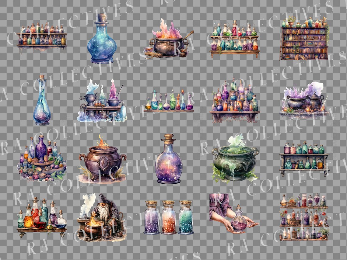 Watercolor Magical Potions Clipart Fantasy Magic Potions - Etsy