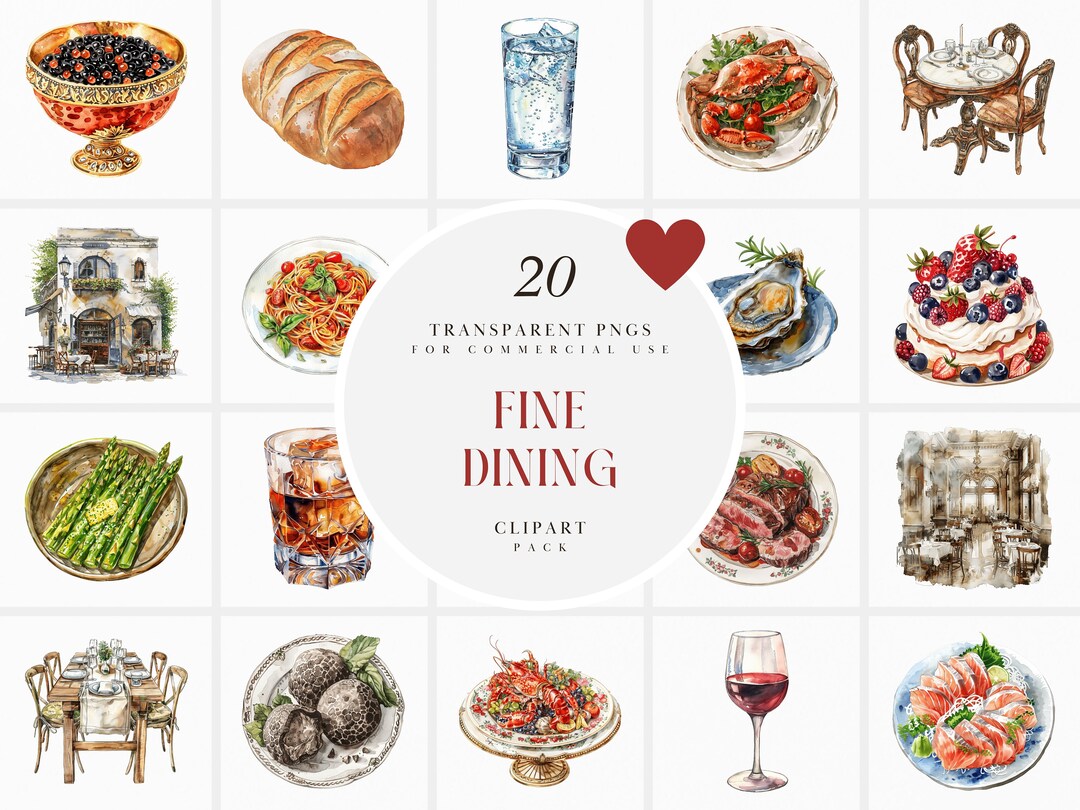 Watercolor Fine Dining Clipart, Fancy Dinner Food Clipart, Luxurious ...