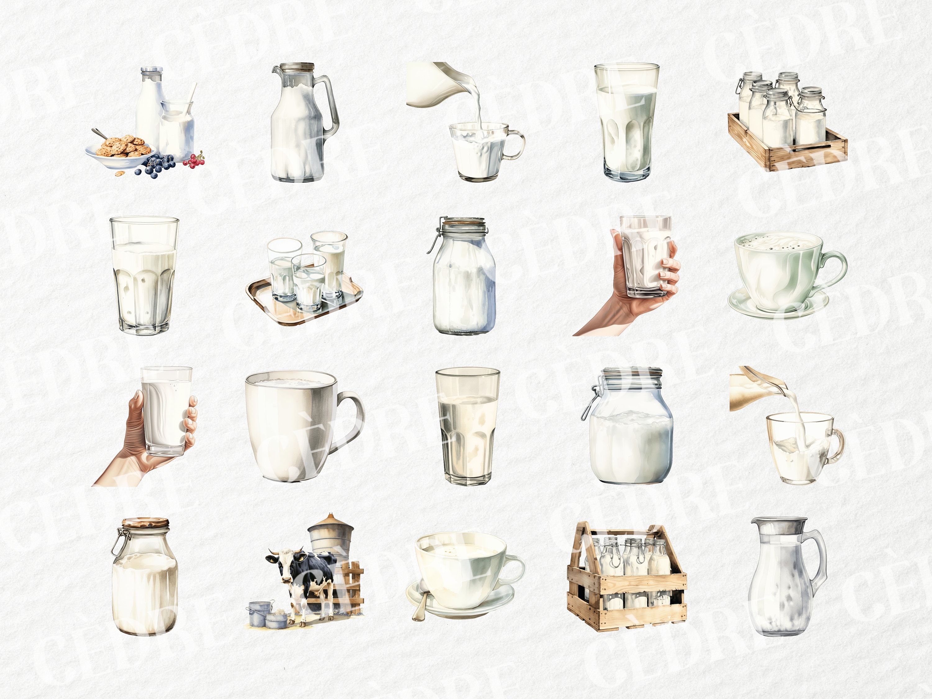 Watercolor White Milk Clipart, Milk Bottle Clipart, Glass of Milk ...