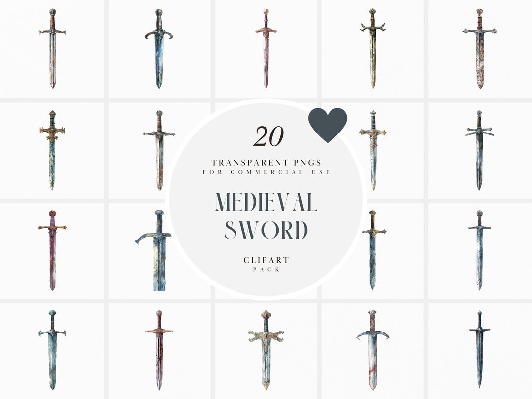 Watercolor Sword Clipart, Swords, Fantasy Long Swords, Medieval ...