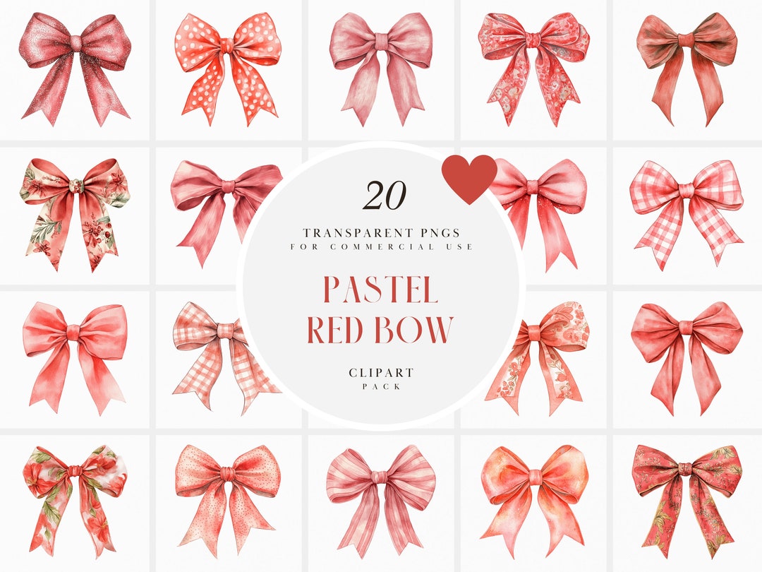Watercolor Pastel Red Bow Clipart, Light Red Bows, Soft Red Ribbon Bow ...
