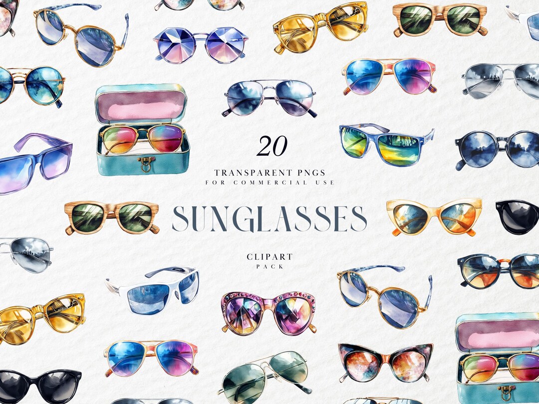 Watercolor Sunglasses Clipart, Stylish Summer Eyewear, Beach Holiday ...
