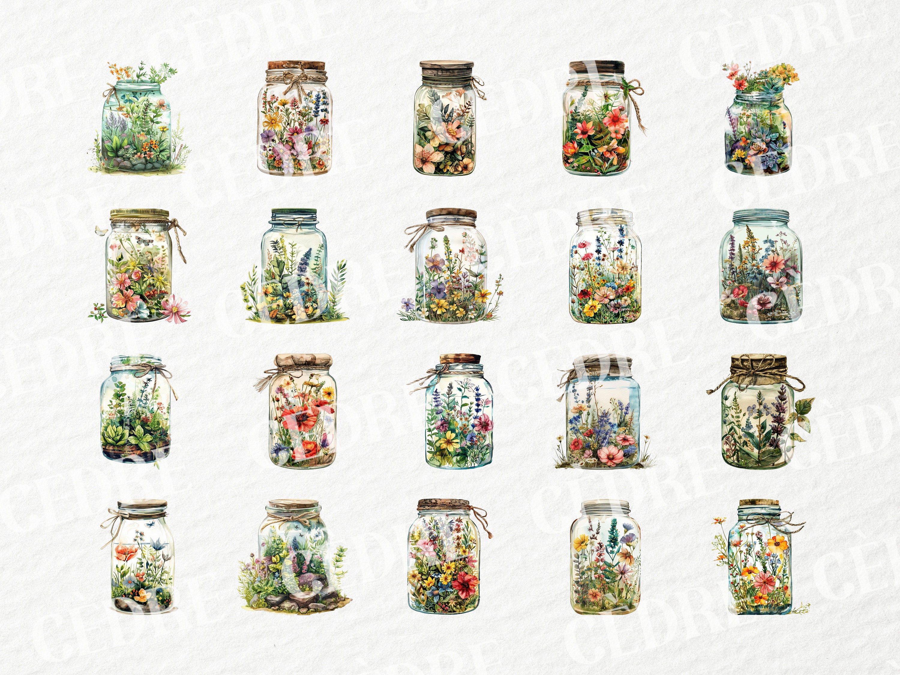 Watercolor Wildflowers in Jar Clipart, Jar of Wildflowers Clipart ...