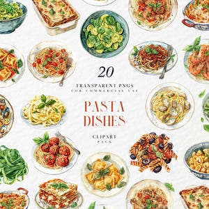 Watercolor Pasta Dishes Clipart, Italian Cuisine Illustration With ...