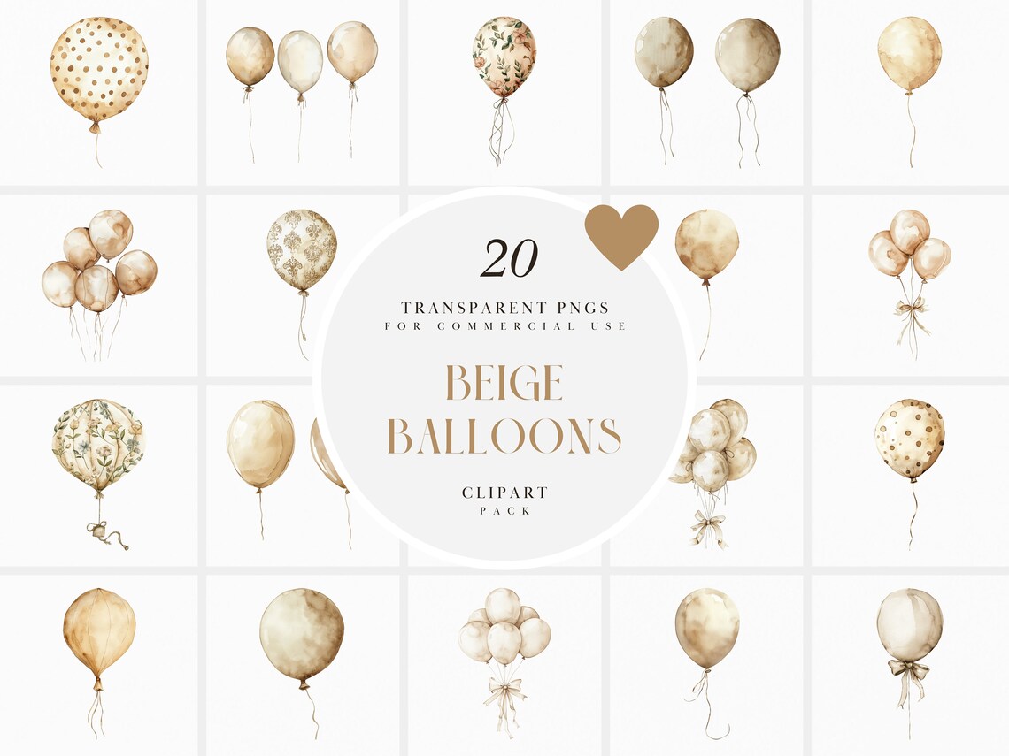Watercolor Beige Balloon Clipart, Beige Balloons Clipart, Birthday ...