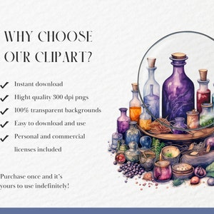 Watercolor Magical Potions Clipart, Fantasy Magic Potion Clipart, Witch ...