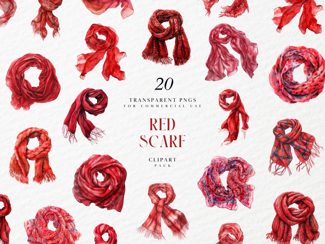 Watercolor Red Scarf Clipart, Scarves, Cozy, Handmade, Warm, Knit ...