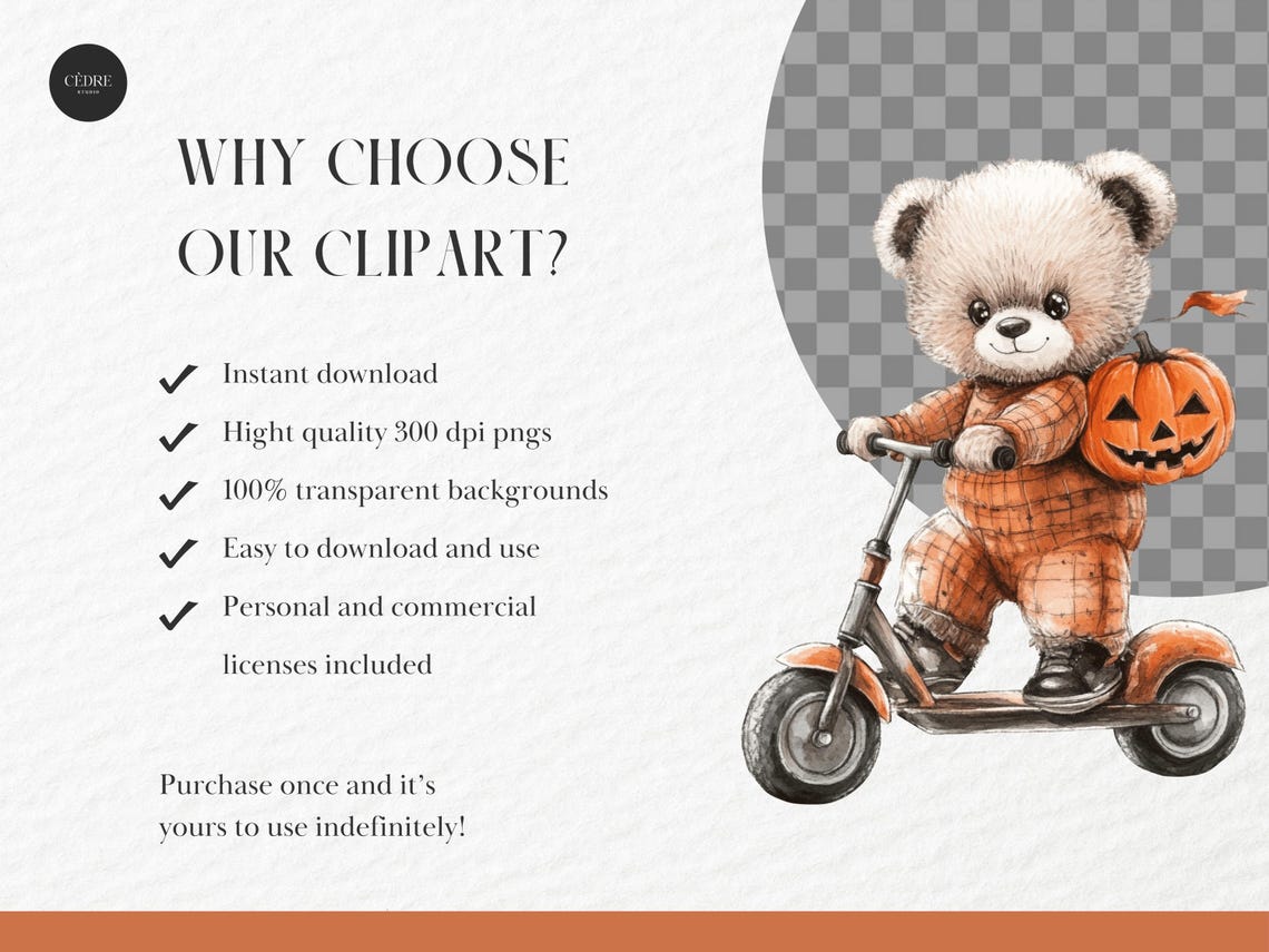 Watercolor Halloween Teddy Bear Clipart, Cute Jack O Lantern Plushy ...