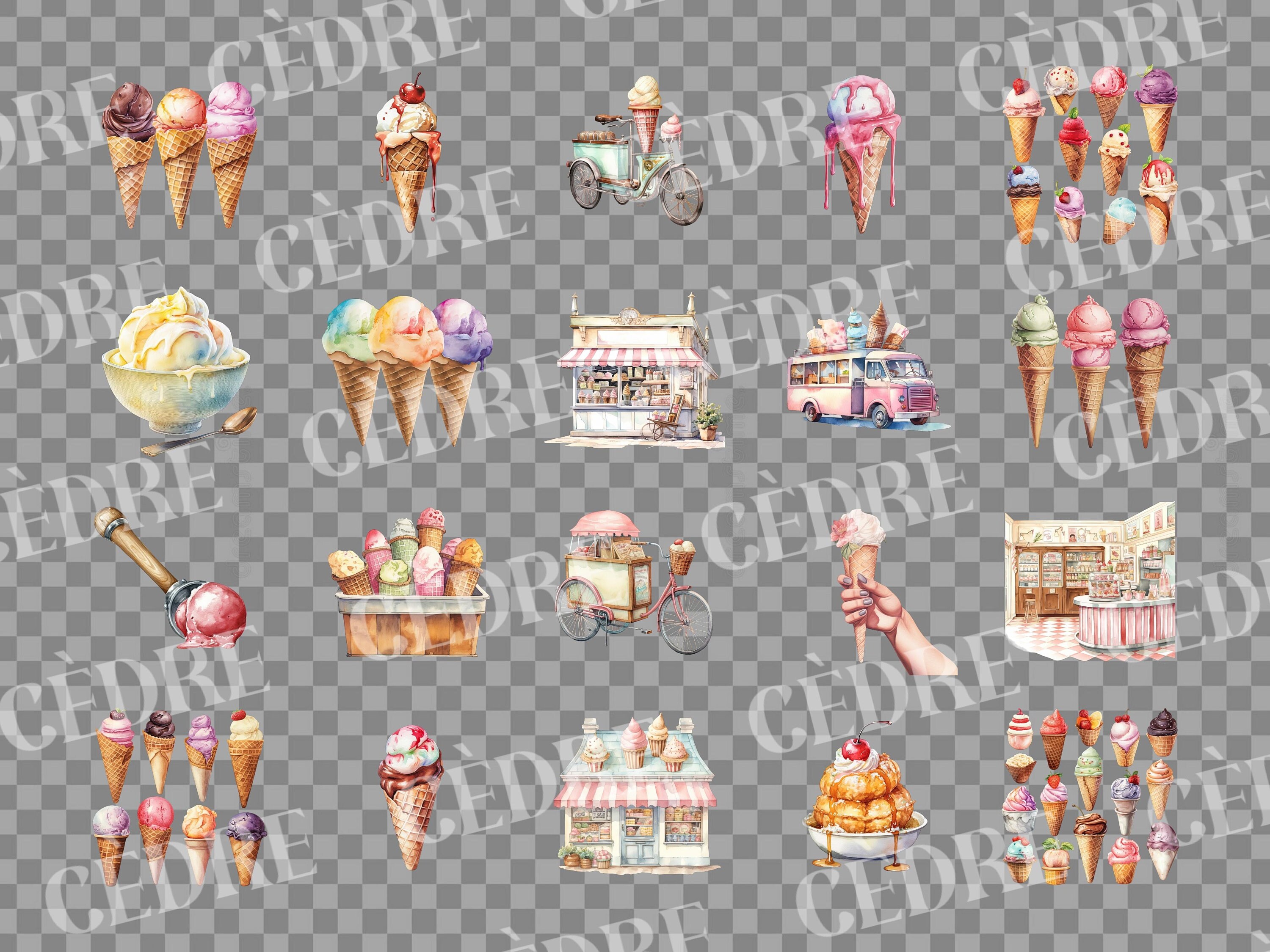 Watercolor Pastel Ice Cream Clipart, Colorful Ice Cream Truck Clipart ...