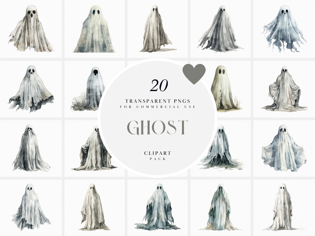 Watercolor White Ghosts Clipart, Ghost Costume Clipart, Halloween ...