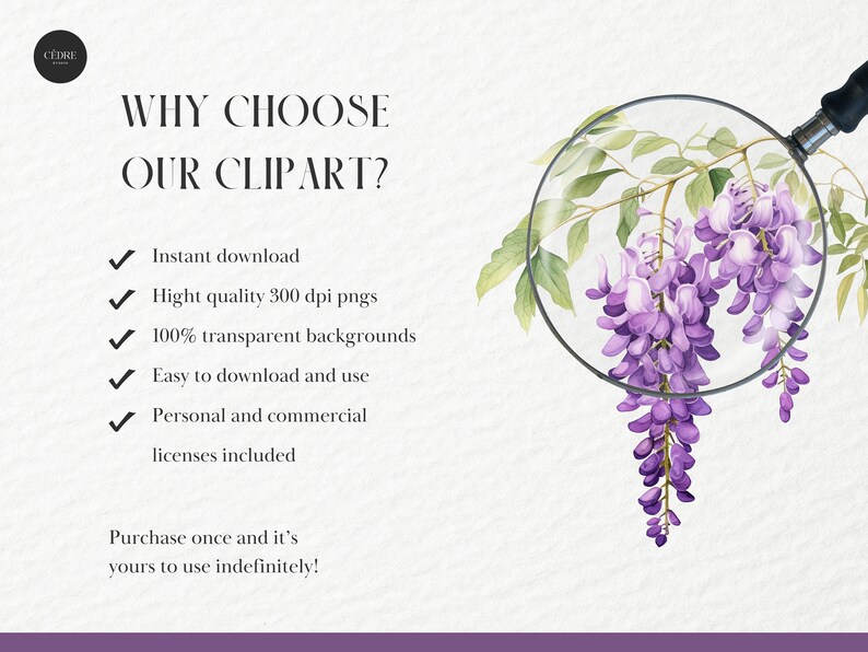 Watercolor Wisteria Clipart, Floral Purple Wisteria Tree Clipart, Lily ...