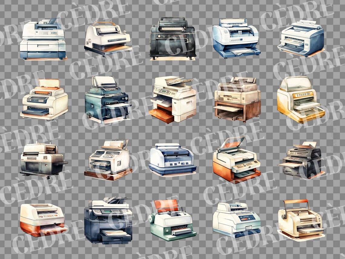 Watercolor Printer Clipart, Printing Machine Clipart, Fax Machine ...