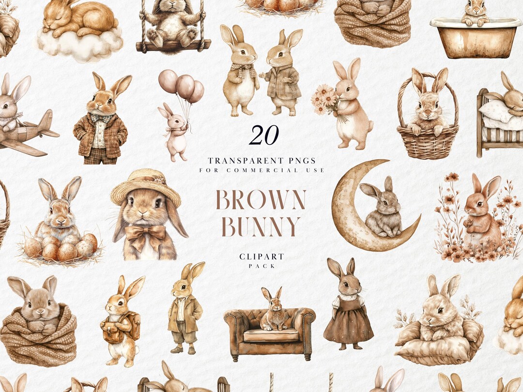 Watercolor Brown Bunny Clipart, Cute Fairy Rabbit, Spring Easter Egg ...