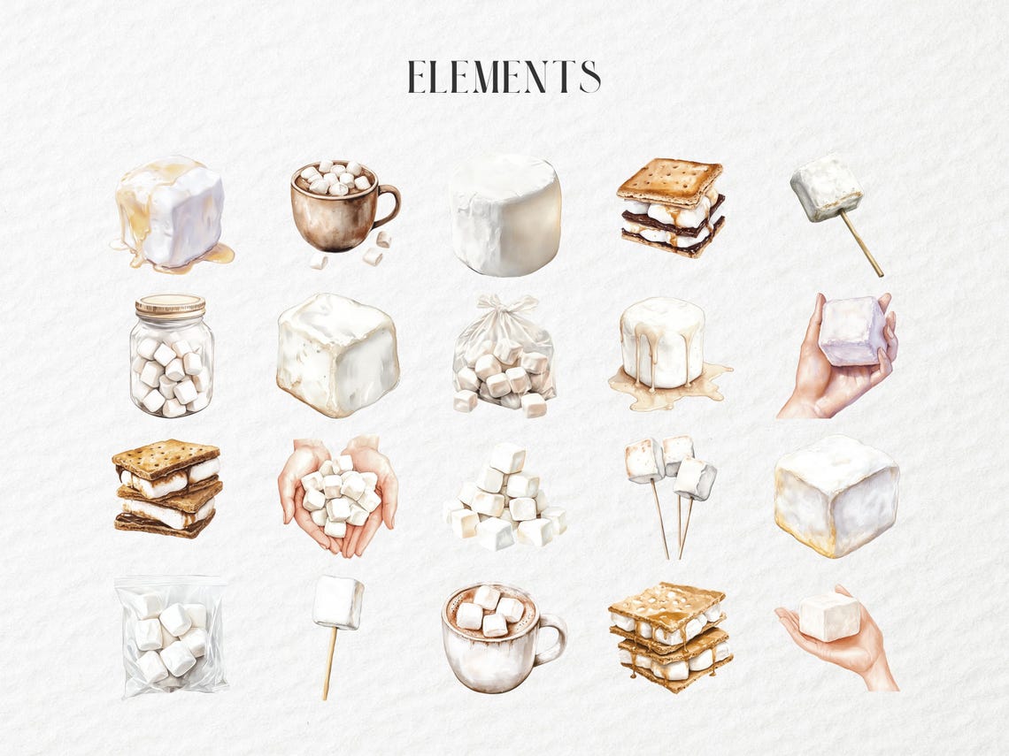 Watercolor Marshmallows Clipart, Fluffy White Marshmallow Clipart ...