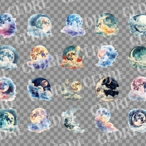 Watercolor Whimsical Moon Clipart, Celestial Full Moon, Astrology ...