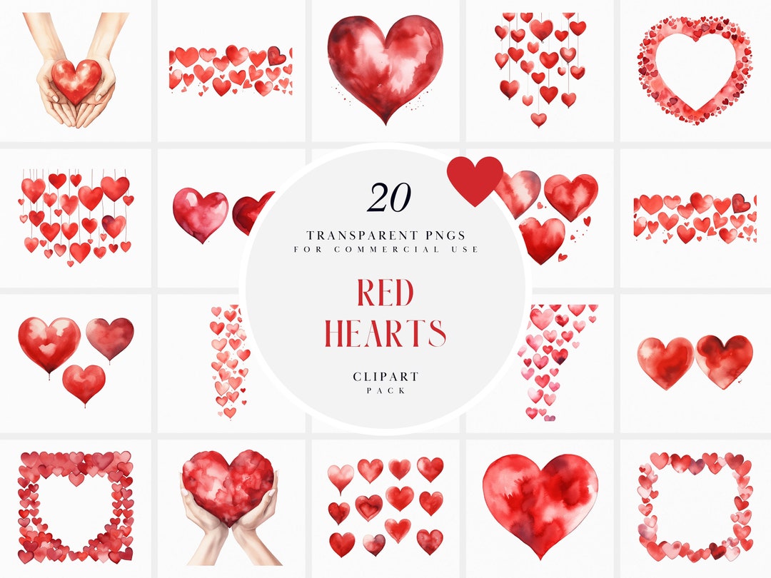Watercolor Red Hearts Clipart, Red Heart Clipart, Red Heart Shape ...