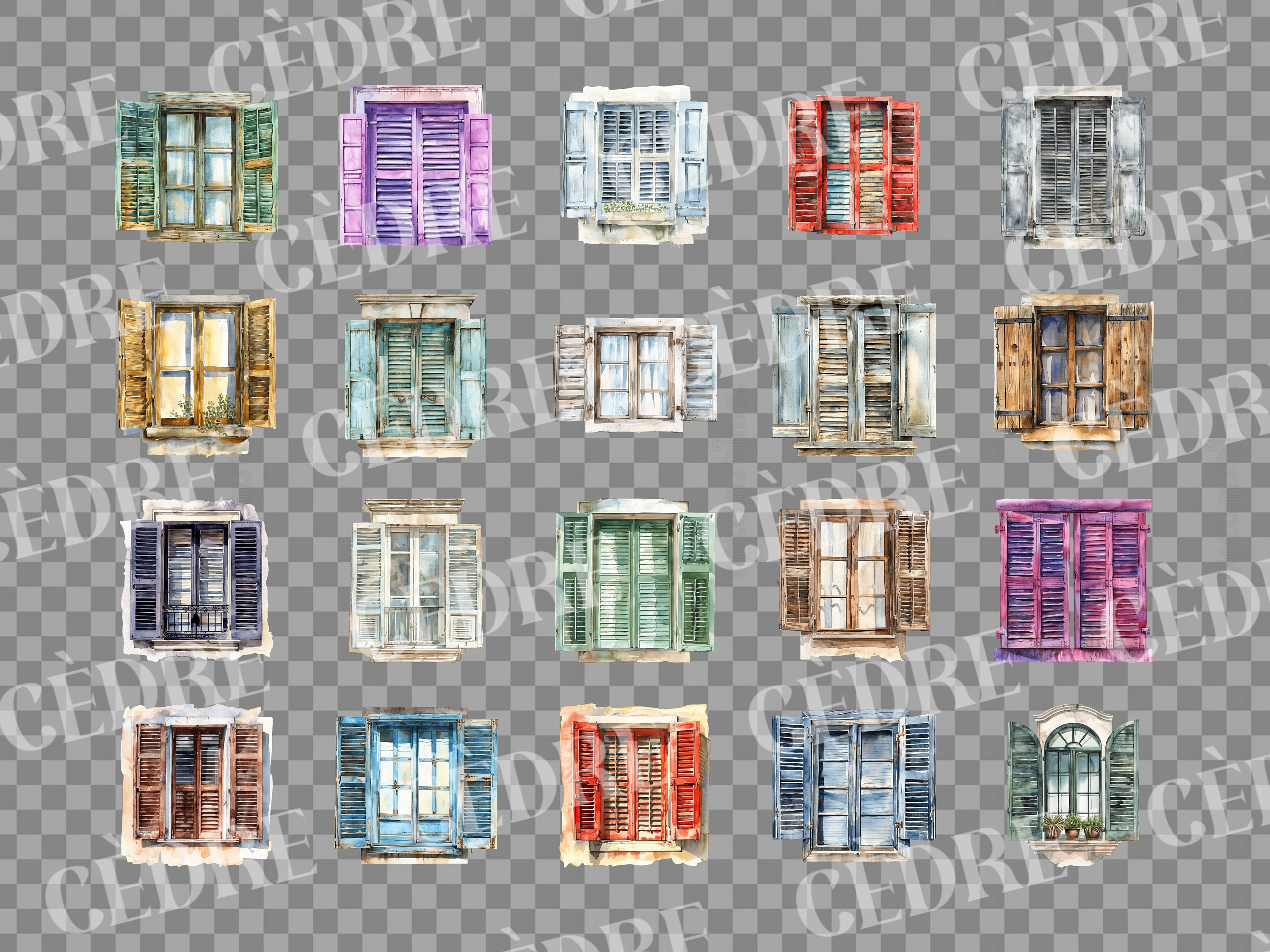 Watercolor Window Shutters Clipart, Plantation Shutter, California ...