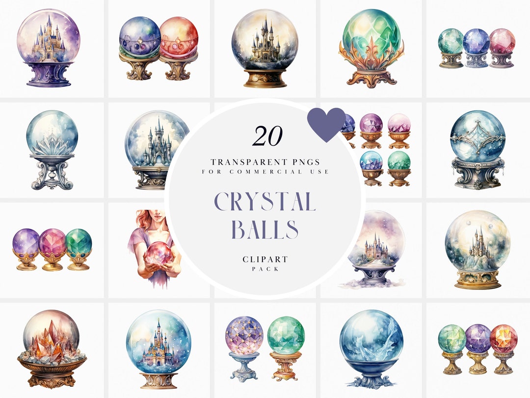 Watercolor Pastel Crystal Ball Clipart, Spooky Crystal Balls Clipart ...