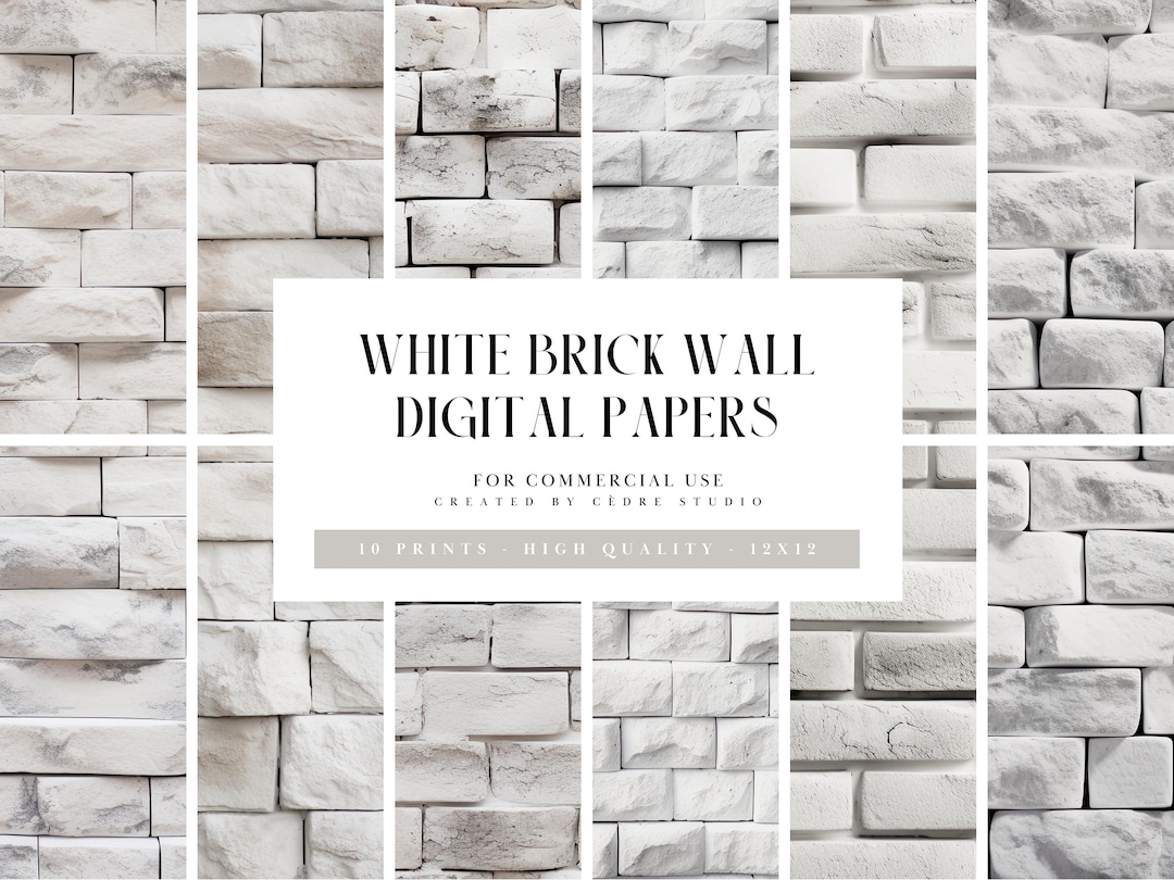 White Brick Wall Digital Papers, White Brick Digital Patterns, Light ...