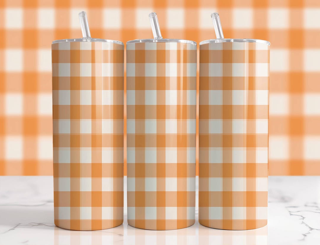 20 Oz Skinny Tumbler Wrap, Orange Gingham, Farmhouse Checks, Straight ...