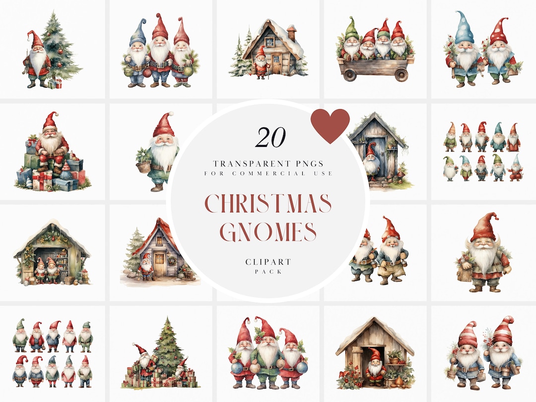 Watercolor Christmas Gnomes Clipart, Cute Christmas Gnome Clipart ...