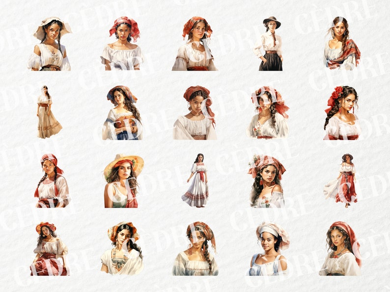 Watercolor Traditional Latina Woman Clipart, Victorian Latina Girl ...