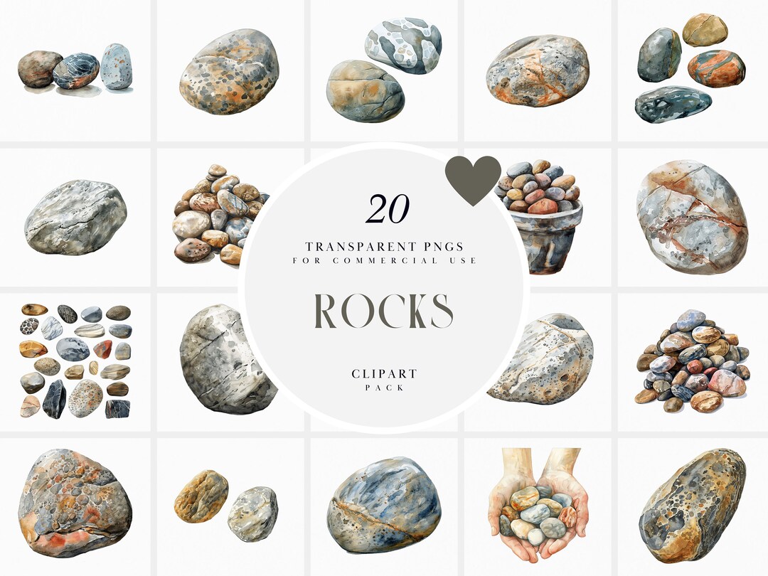 Watercolor Rocks Clipart, Irregular Shaped Clipart, Pile of Rocks ...