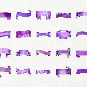 Watercolor Purple Scroll Banner Clipart, Purple Ribbon Banner Clipart ...