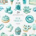 Watercolor Teal Sweets Clipart, Pastel Dessert Icons, Candy Treats for ...