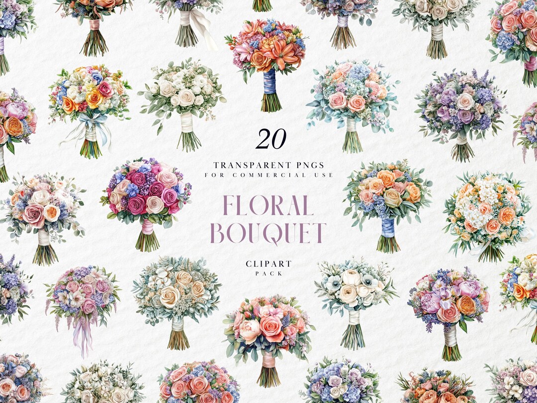 Watercolor Floral Bouquet Clipart, Romantic Posy Arrangement, Spring ...