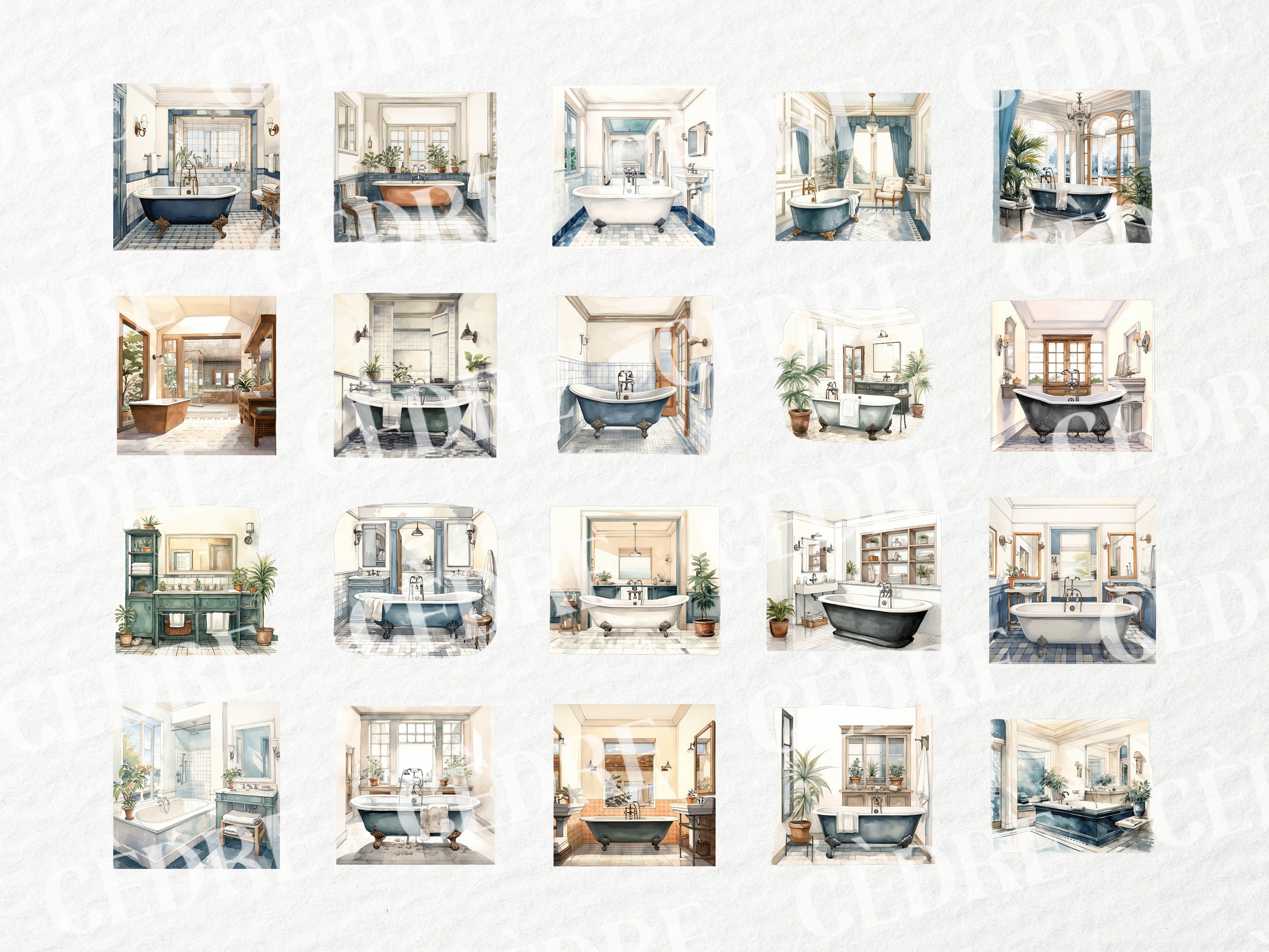 Watercolor Modern Bathroom Clipart, Sleek Bathroom Clipart, Home Clean ...