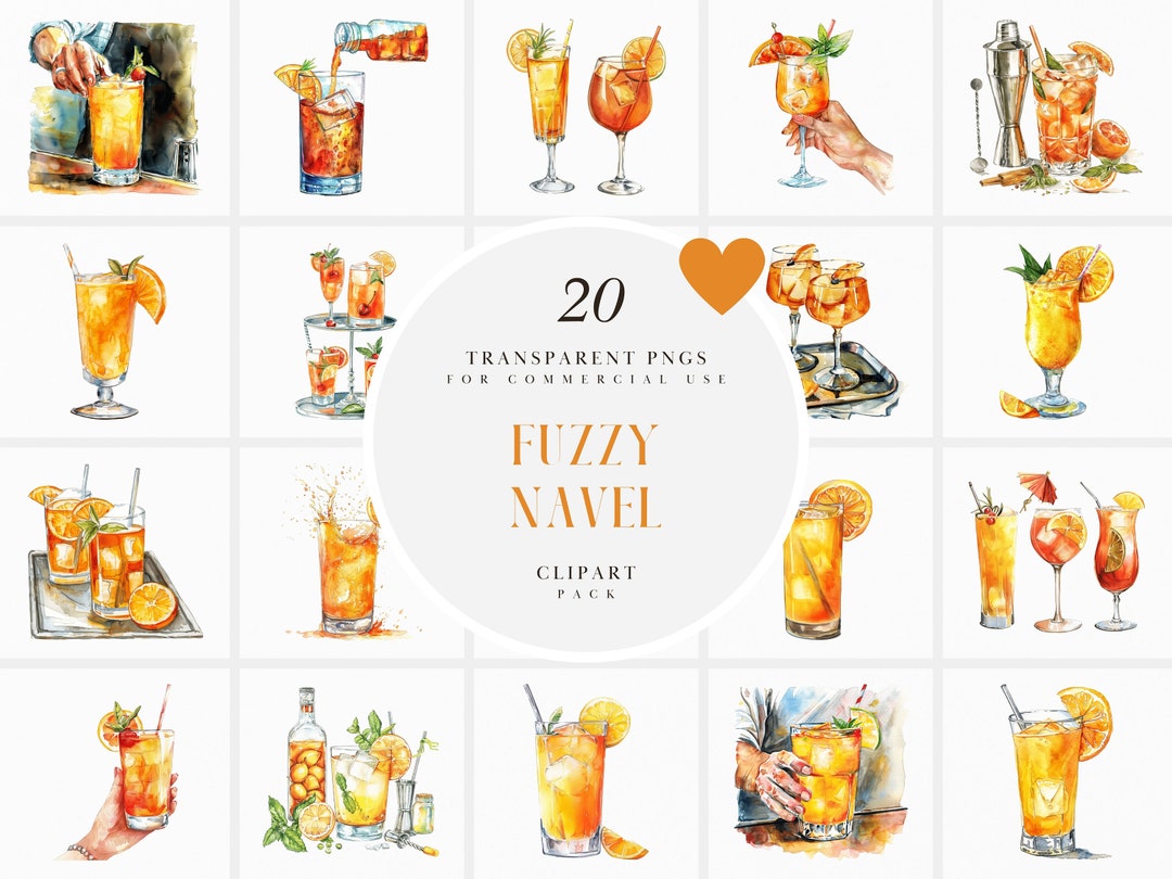 Watercolor Fuzzy Navel Cocktail Clipart, Tropical Alcoholic Drink ...