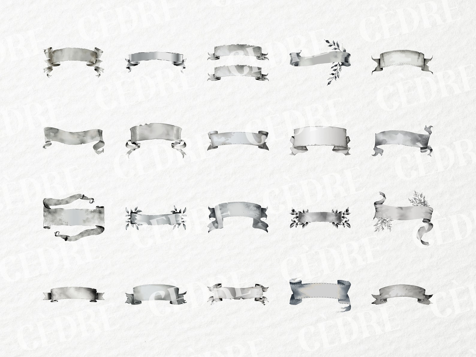 Watercolor Silver Scroll Banner Clipart, Silver Ribbon Banner Clipart ...