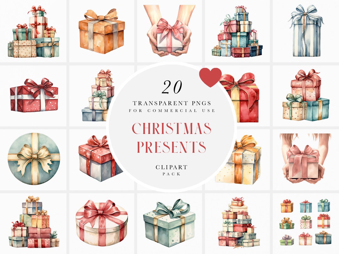 Watercolor Christmas Presents Clipart, Christmas Gifts Clipart, Wrapped ...
