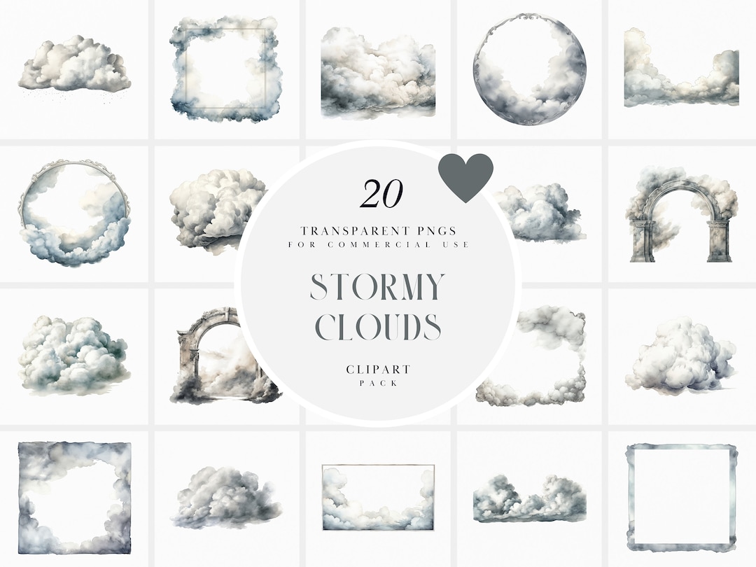 Watercolor Stormy Clouds Clipart, Realistic Stormy Clouds Clipart ...