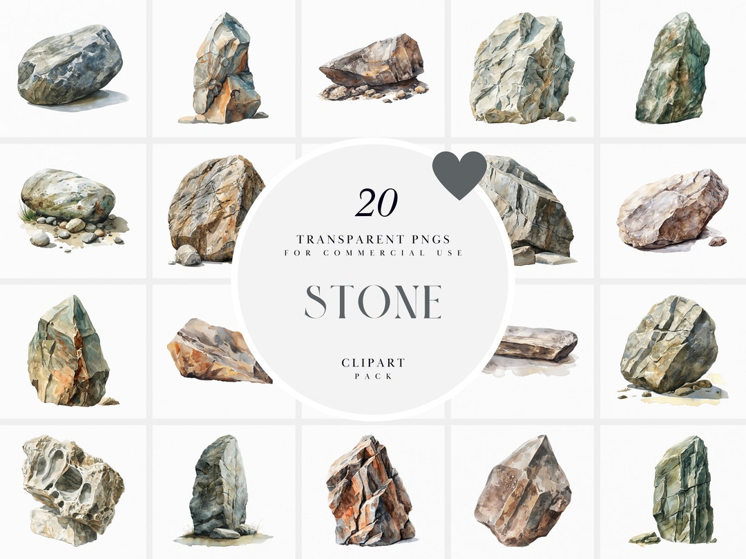 Watercolor Large Stone Clipart, Small Stone, Boulder, Boulders, Outdoor ...