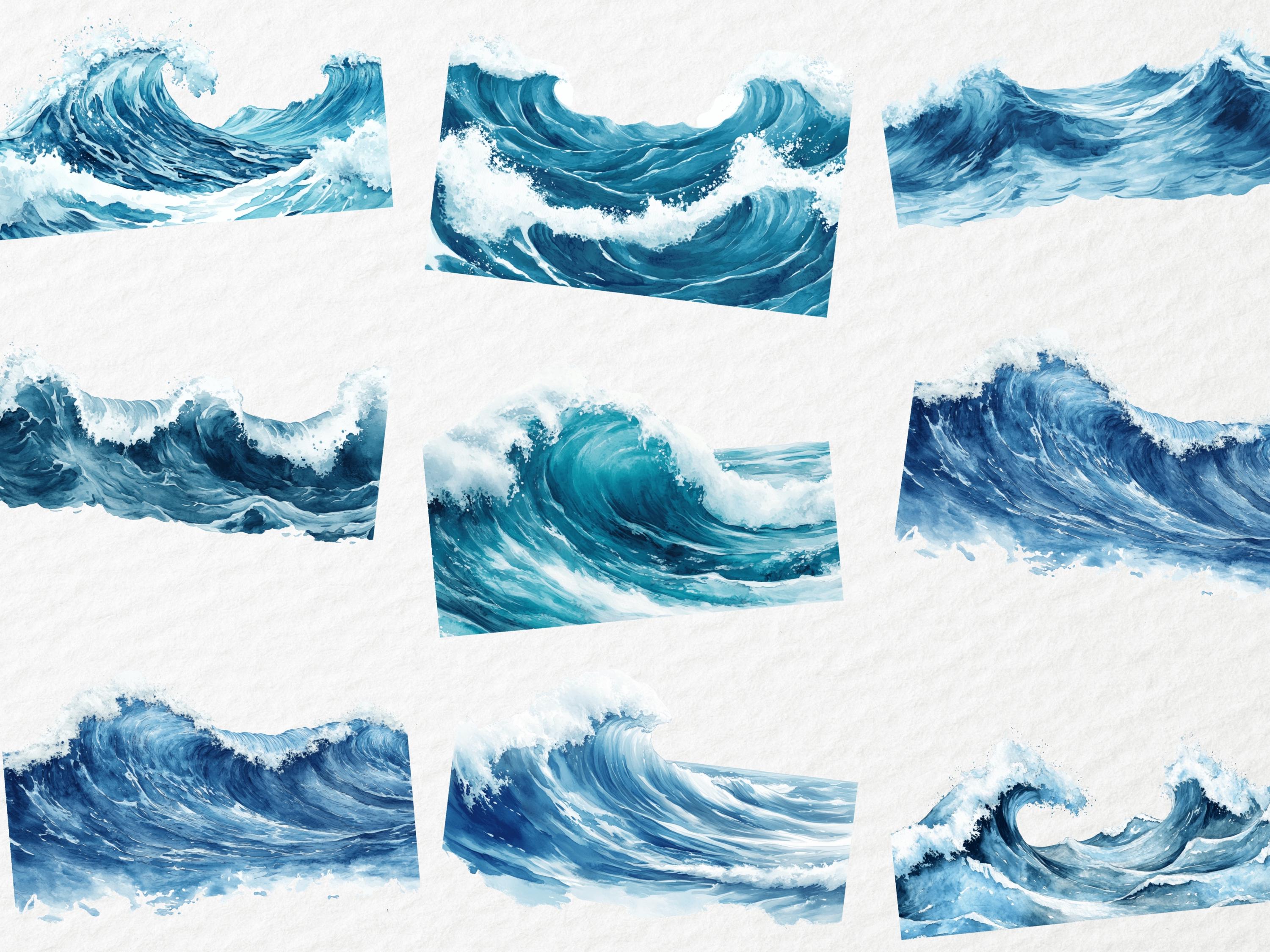 Watercolor Wave Page Border Clipart, Nautical Ocean Waves, Sea Froth ...