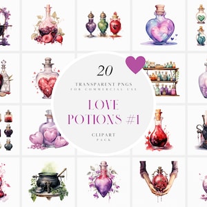 Watercolor Love Potion Clipart, Magical Love Potions Clipart ...