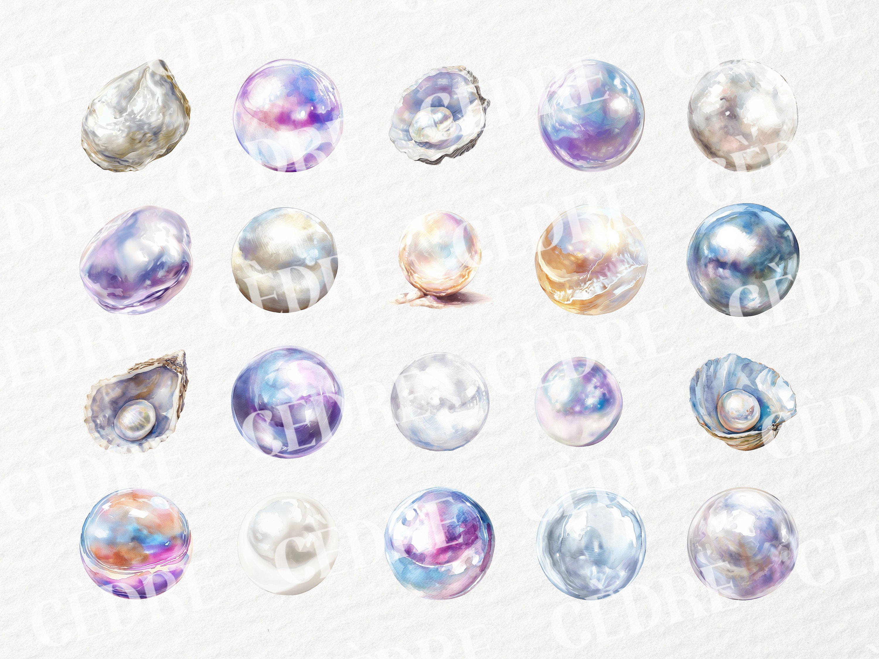Watercolor Pearls Clipart, Round Pearl Clipart, Lustrous Pearls Clipart ...