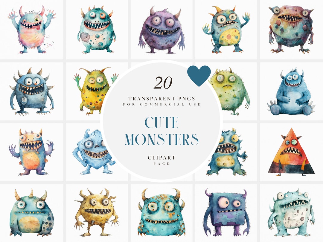 Watercolor Cute Monsters Clipart, Cartoon Children's Monster ...
