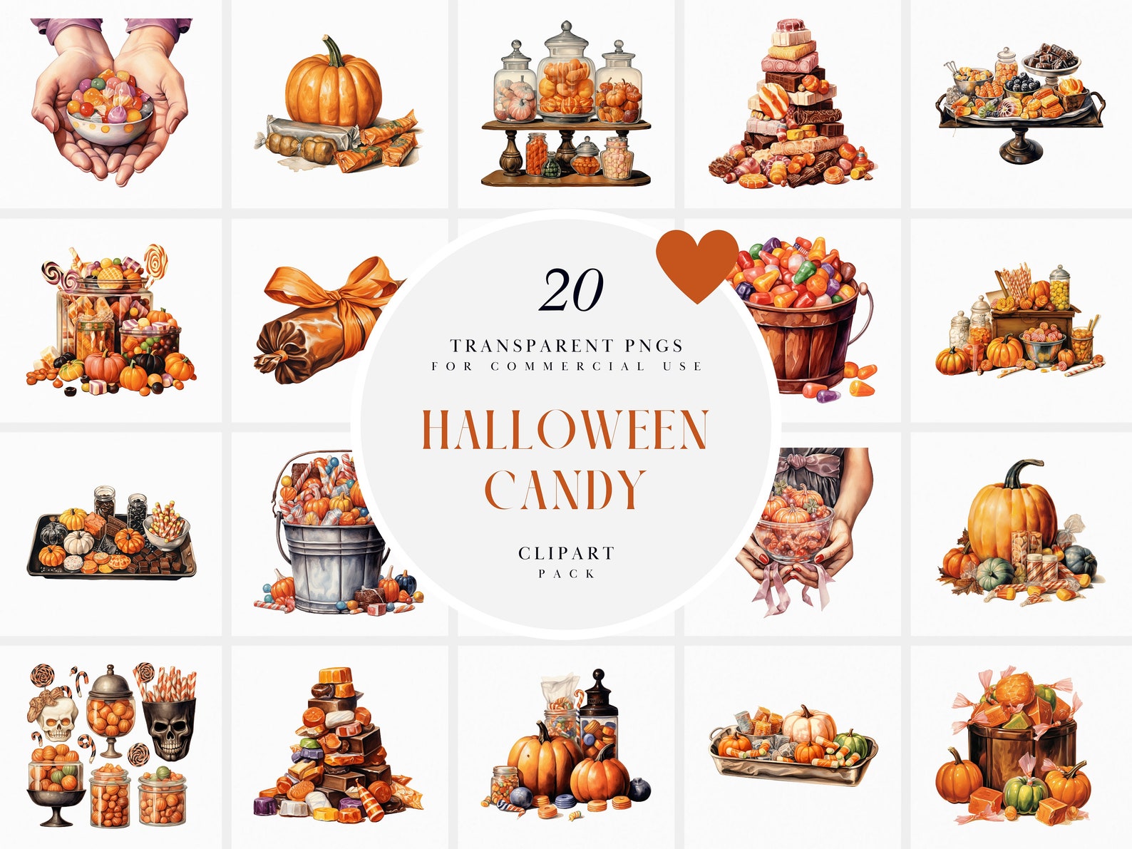 Watercolor Halloween Candy Clipart, Halloween Candies Clipart, Trick or ...