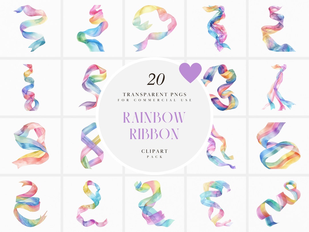 Watercolor Rainbow Ribbon Clipart, Rainbow Ribbons Clipart, Decorative ...